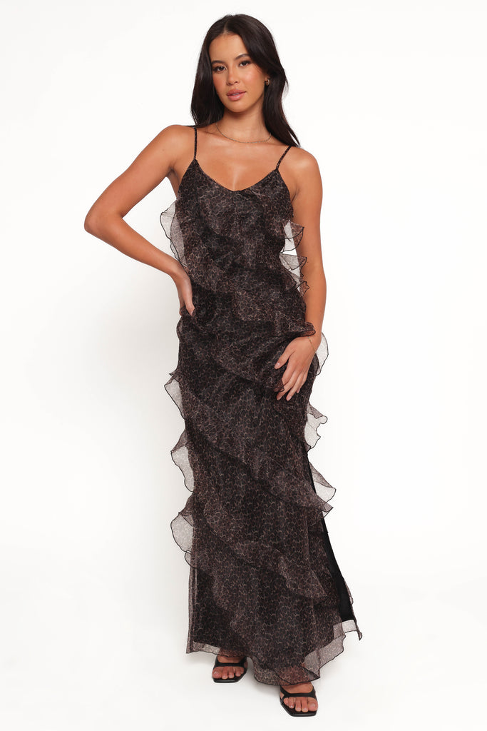 Ciao Ruffles Maxi Dress - Black Leopard - Petal & Pup
