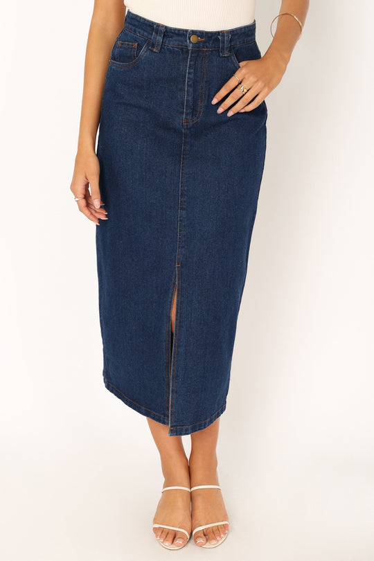 Rana Denim Midi Skirt - Dark Denim - Petal & Pup