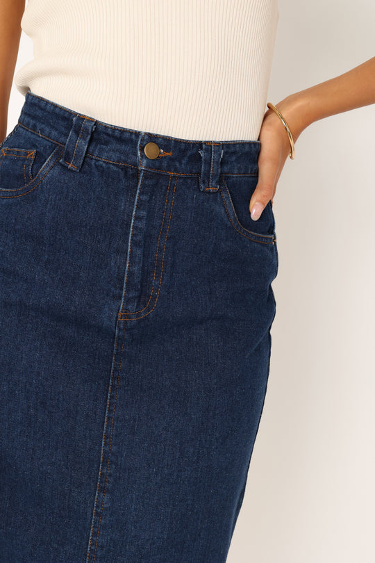 Rana Denim Midi Skirt - Dark Denim - Petal & Pup