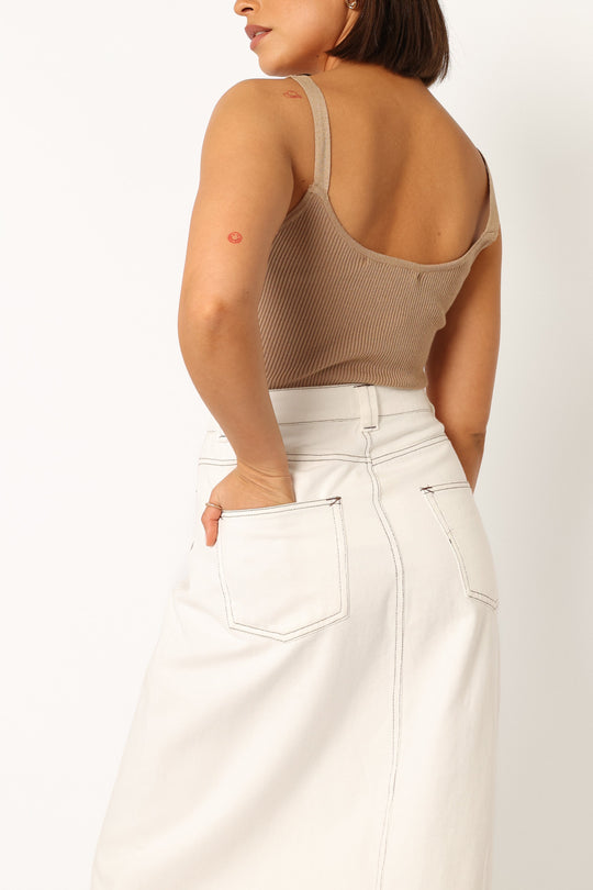 Rana Denim Midi Skirt - White - Petal & Pup