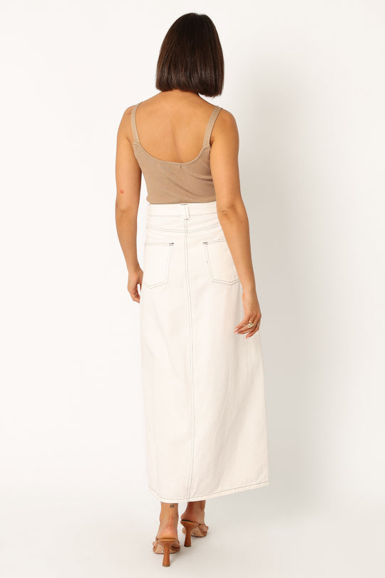 Rana Denim Midi Skirt - White - Petal & Pup