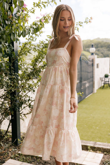 Andi Midi Dress - Pink White Floral - Petal & Pup