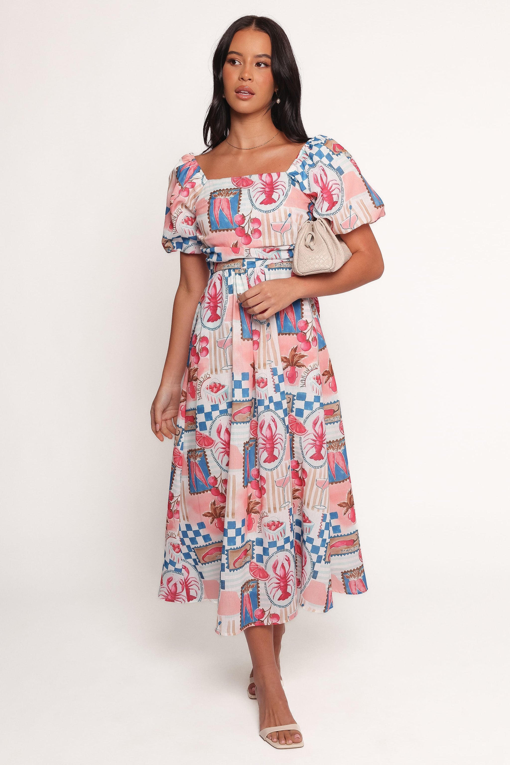 Clo Puff Sleeve Midi Dress - Pink Blue | Petal & Pup