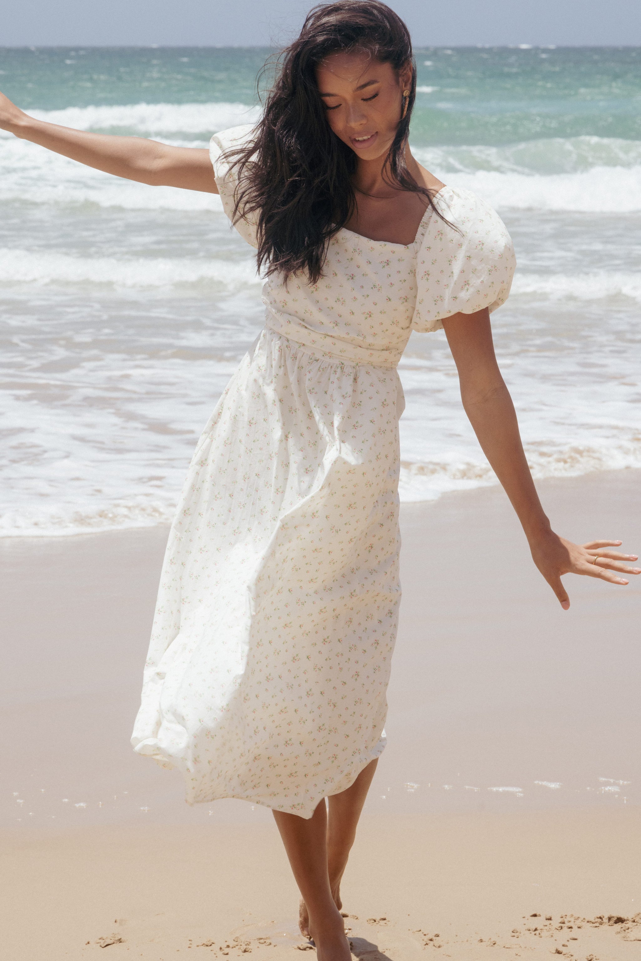 Clo Puff Sleeve Midi Dress - White Betty | Petal & Pup