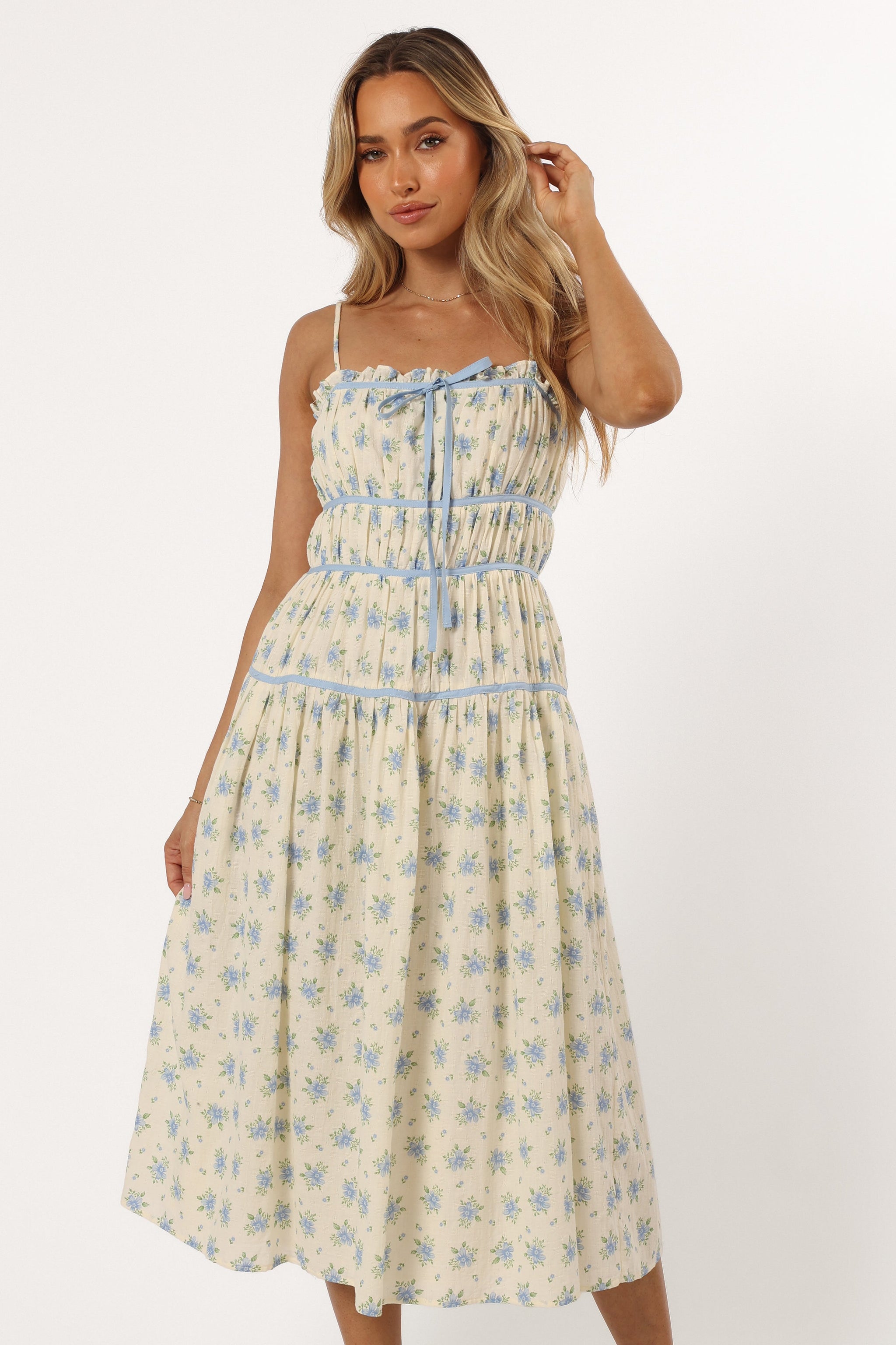 Felicity Midi Dress - Ivory Blue | Petal & Pup