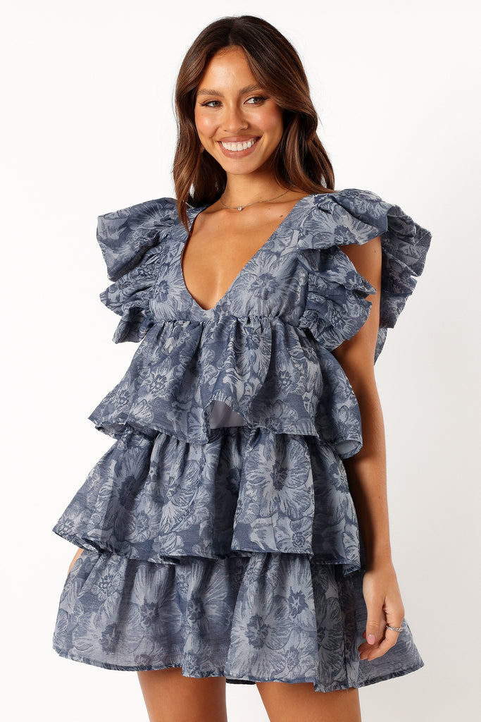 Friella Frill Sleeve Mini Dress - Deep Blue - Petal & Pup