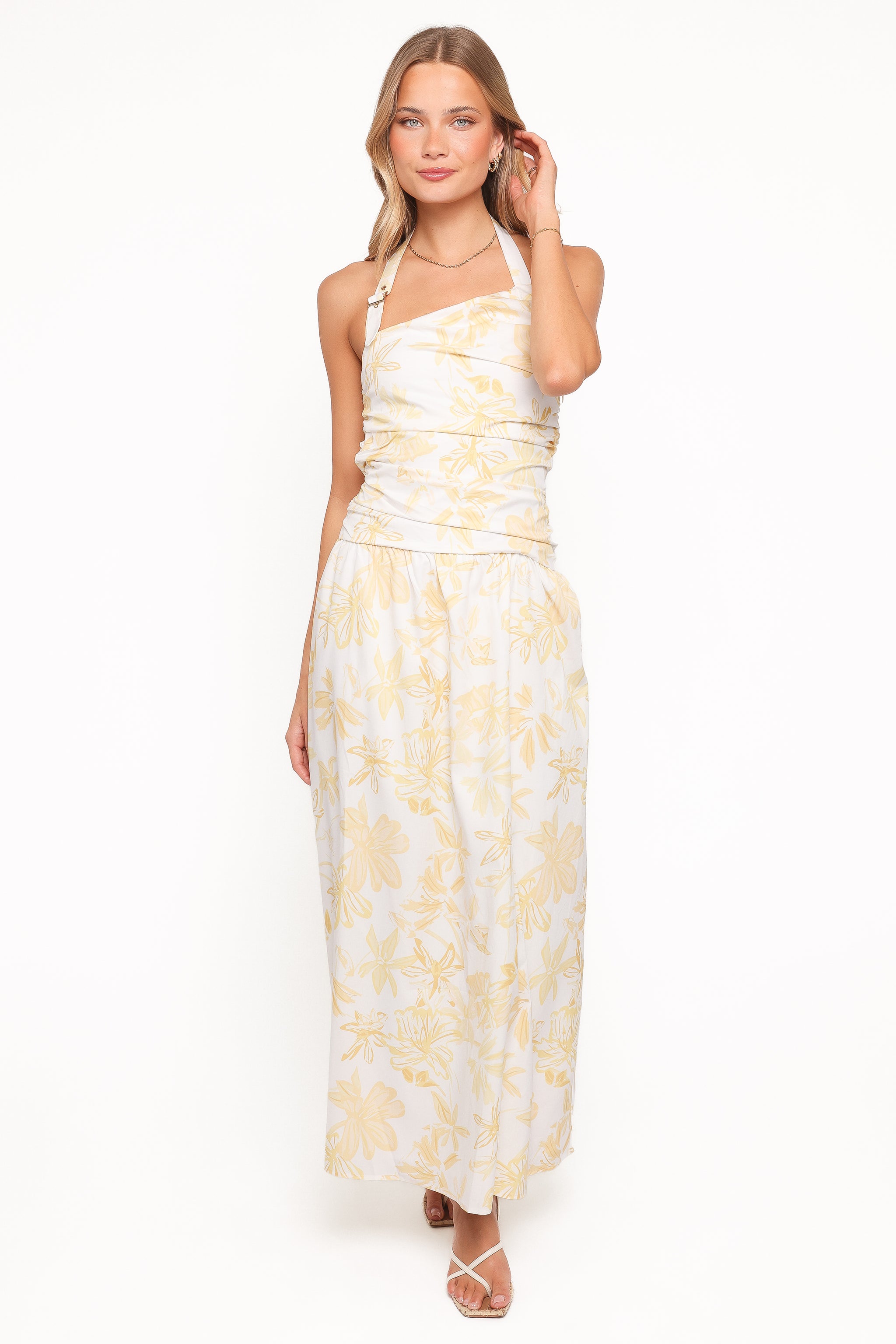 Jemma Halter Maxi Dress - Yellow Floral | Petal & Pup