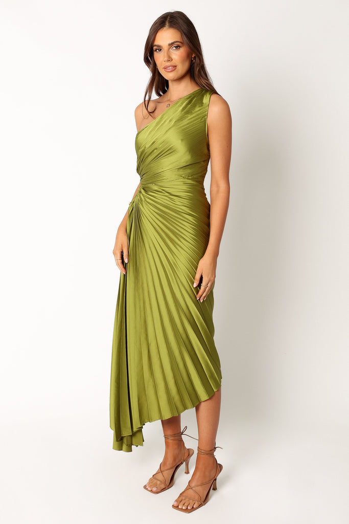 Kleo One Shoulder Maxi Dress - Olive Green - Petal & Pup