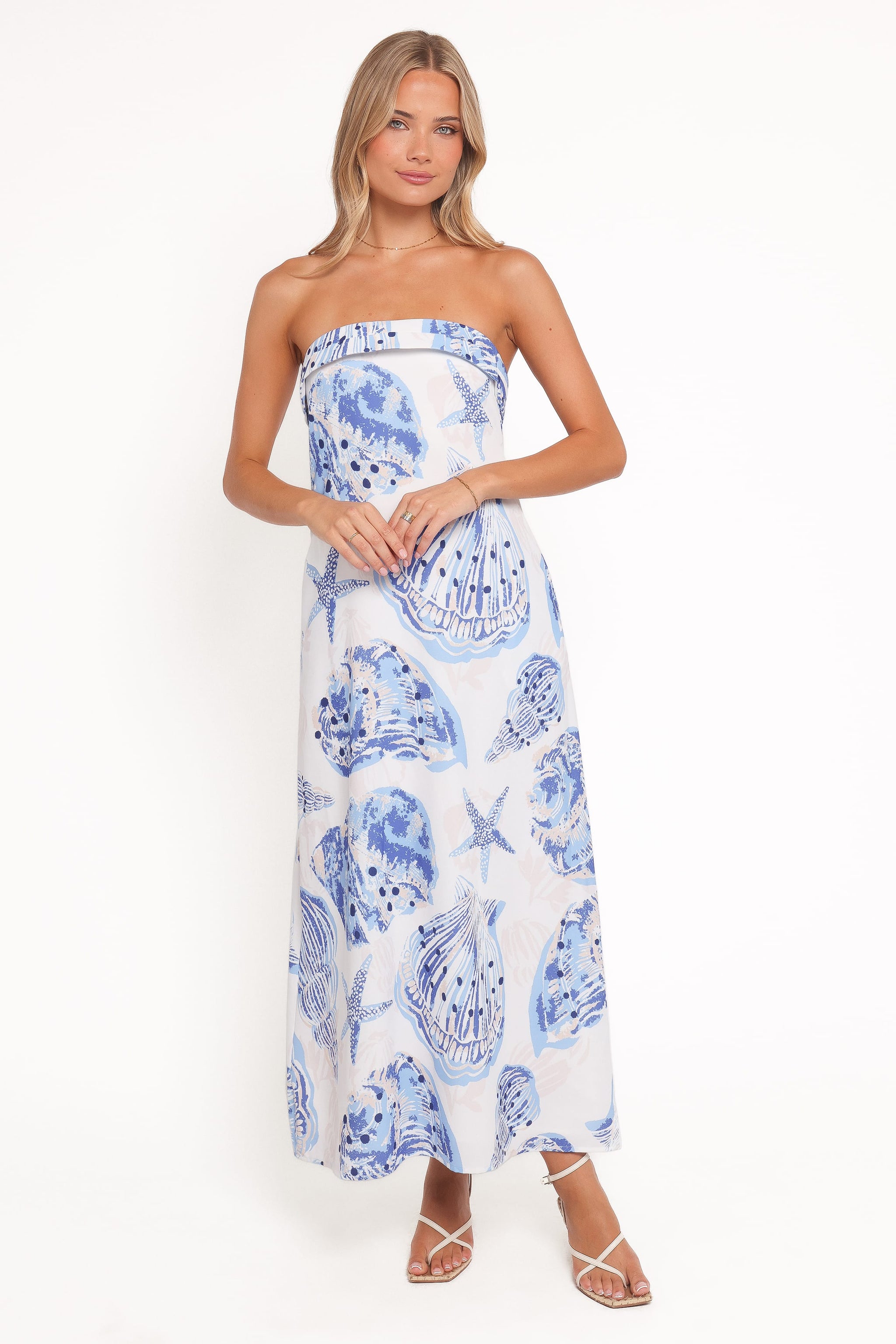 Peregian Strapless Maxi Dress - Blue Seashells | Petal & Pup