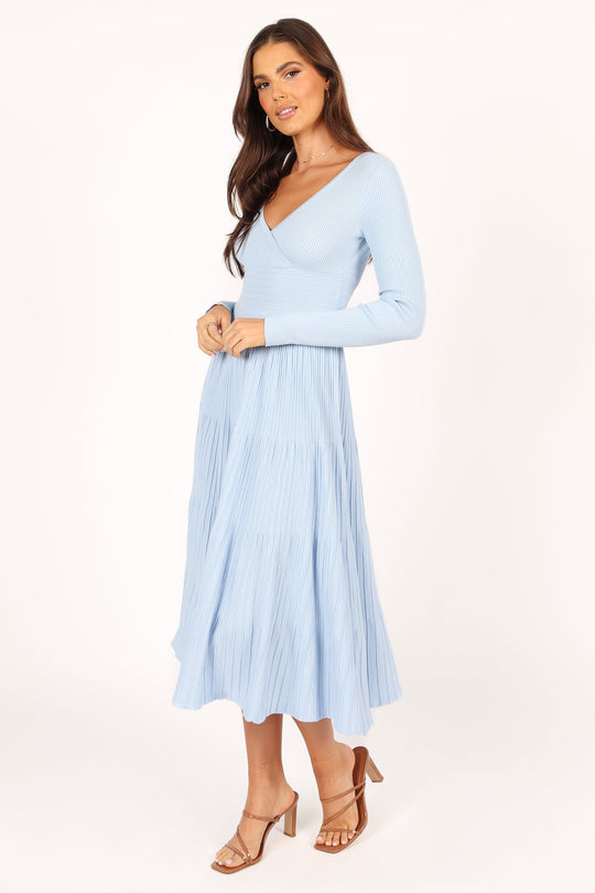 Violette Long Sleeve Midi Dress - Blue - Petal & Pup
