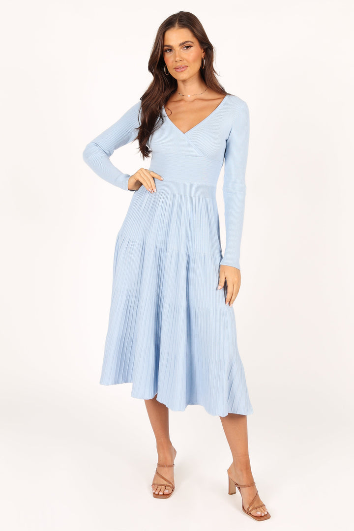 Violette Long Sleeve Midi Dress - Blue - Petal & Pup