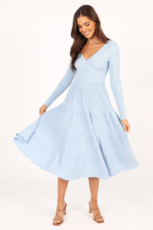 Violette Long Sleeve Midi Dress - Blue - Petal & Pup