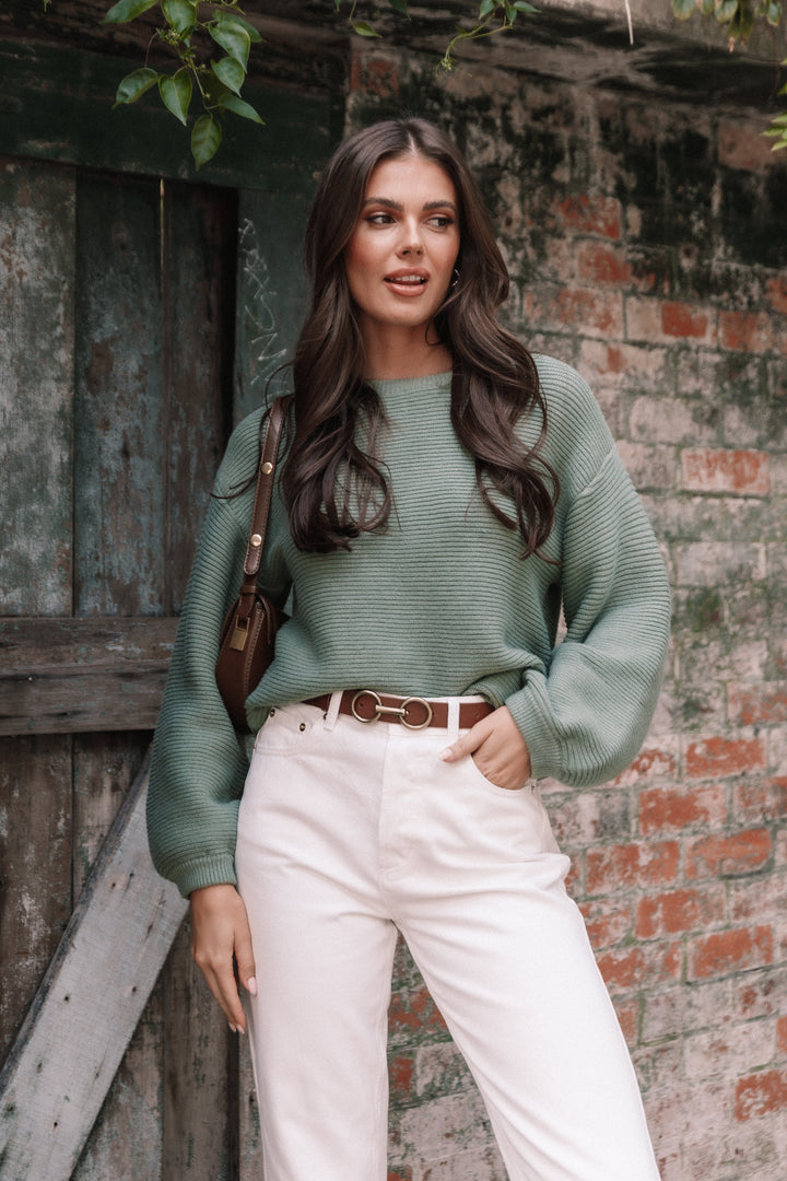 Lakelyn Textured Knit Sweater - Khaki - Petal & Pup