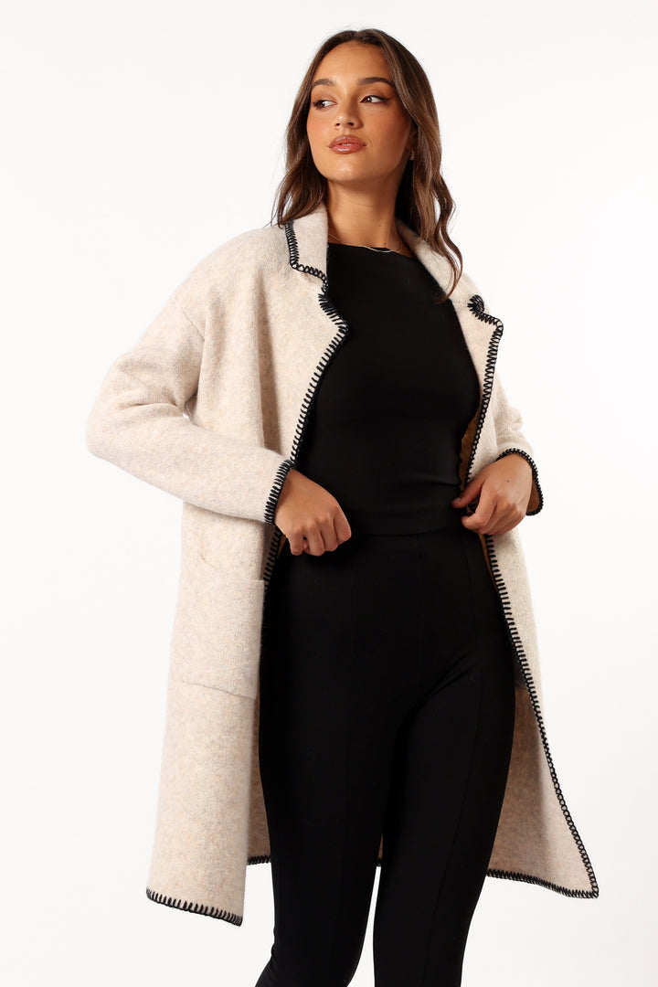 Oaklynn Contrast Stitch Coatigan - Oat - Petal & Pup