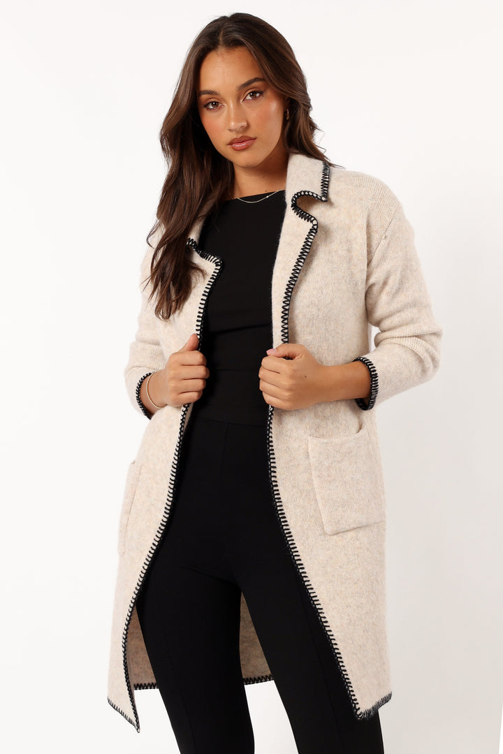 Oaklynn Contrast Stitch Coatigan - Oat - Petal & Pup