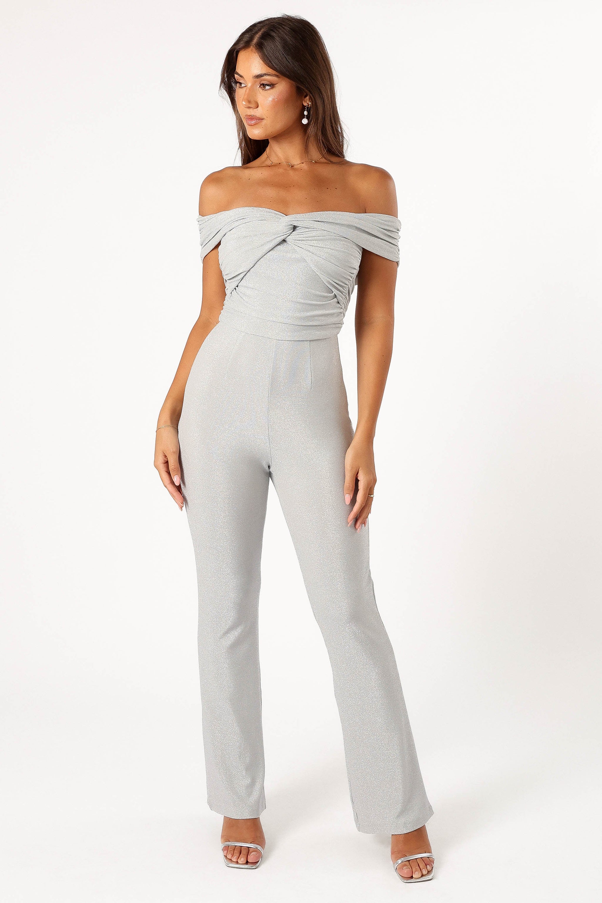 Sharnie Off Shoulder Jumpsuit - Silver | Petal & Pup