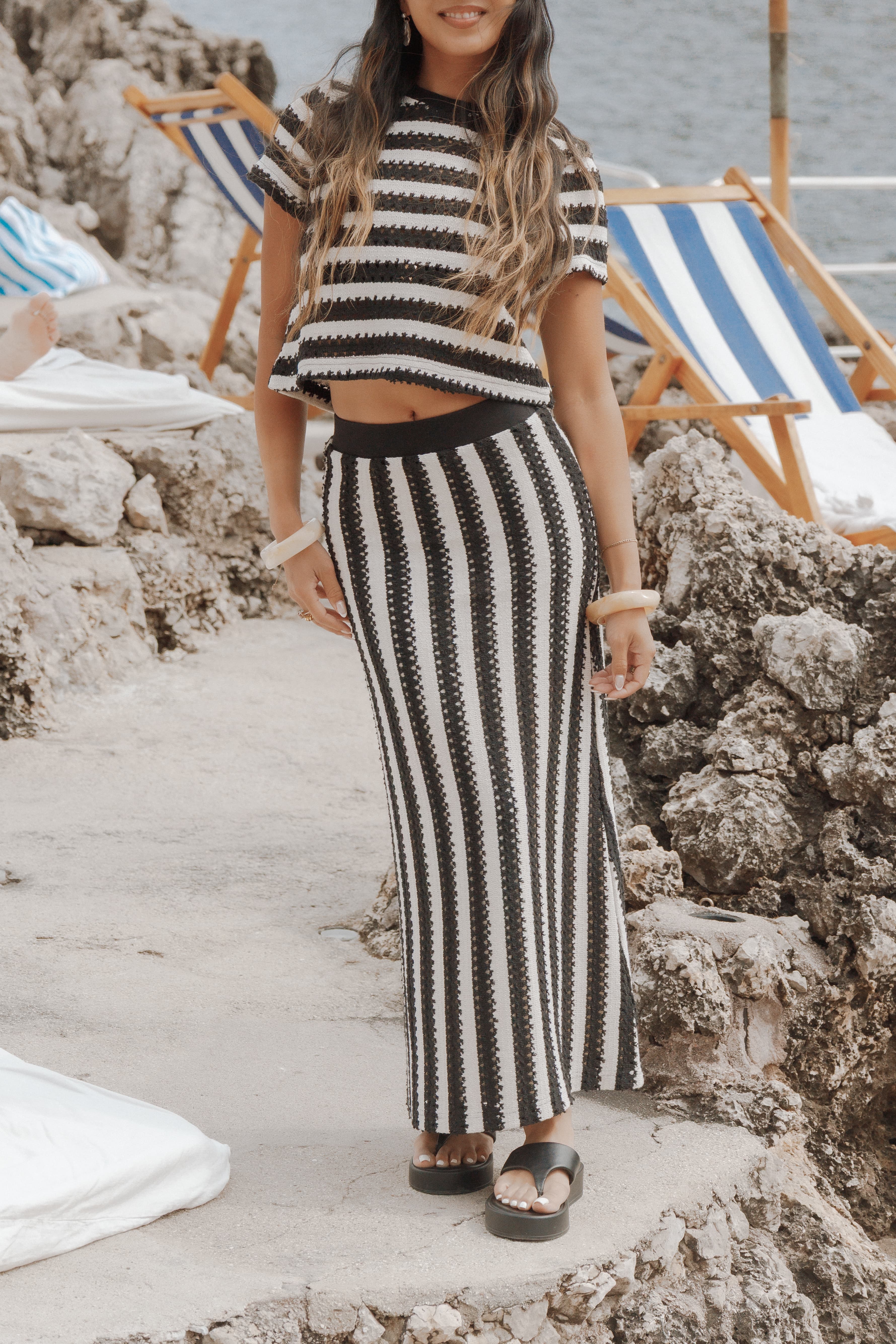 Jaden Knit Skirt Set - Black/White Stripe | Petal & Pup