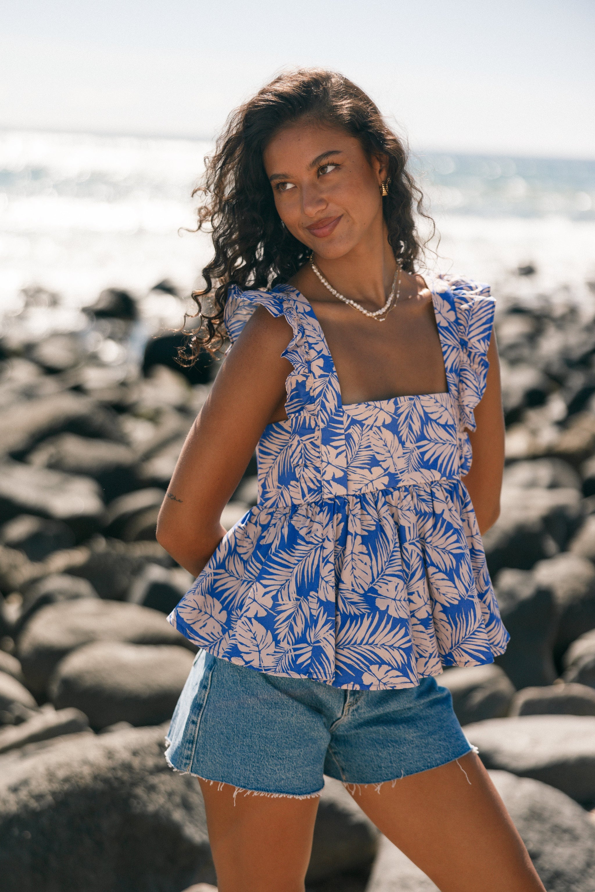 Julane Ruffled Top - Blue Multi | Petal & Pup