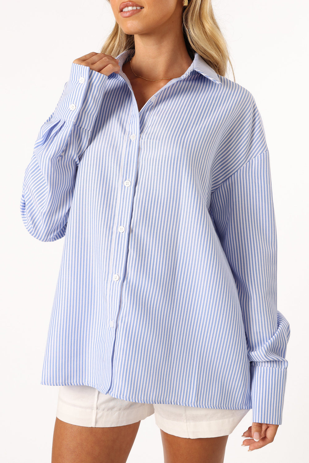 Murphy Button Up Long Sleeve Top - Blue Stripe - Petal & Pup