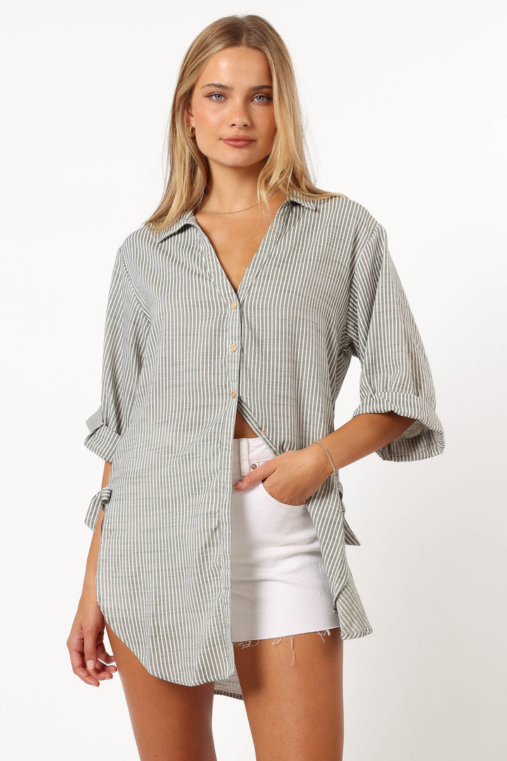 Wren Oversized Shirt - Olive - Petal & Pup