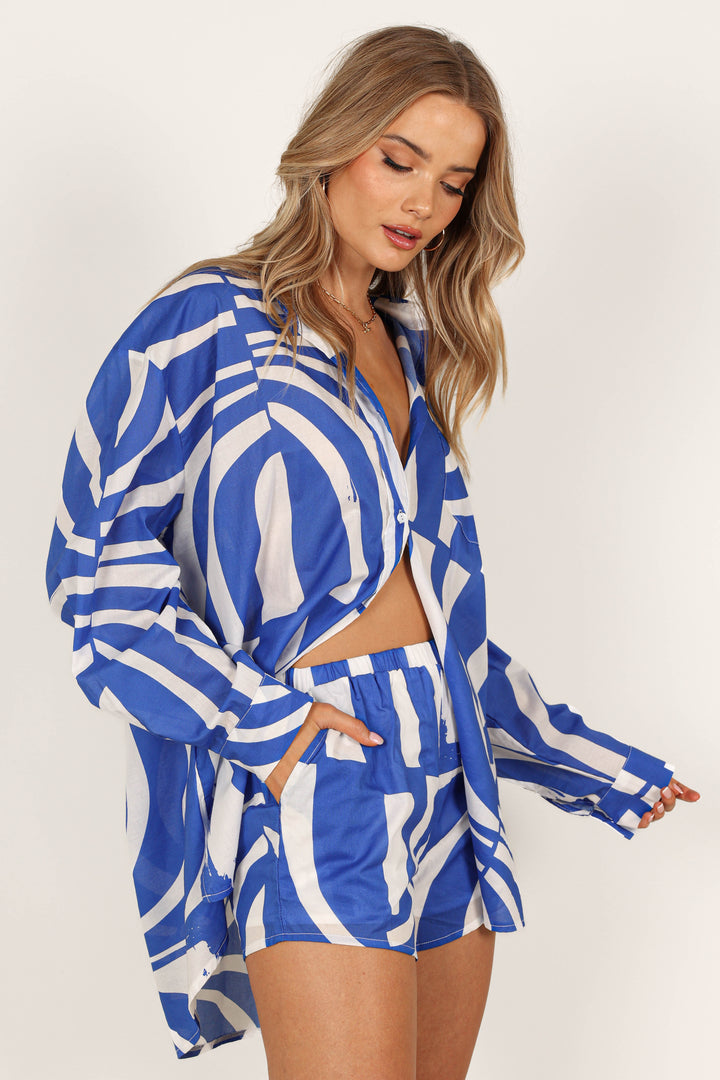 Heather Cotton Short - Blue Print - Petal & Pup