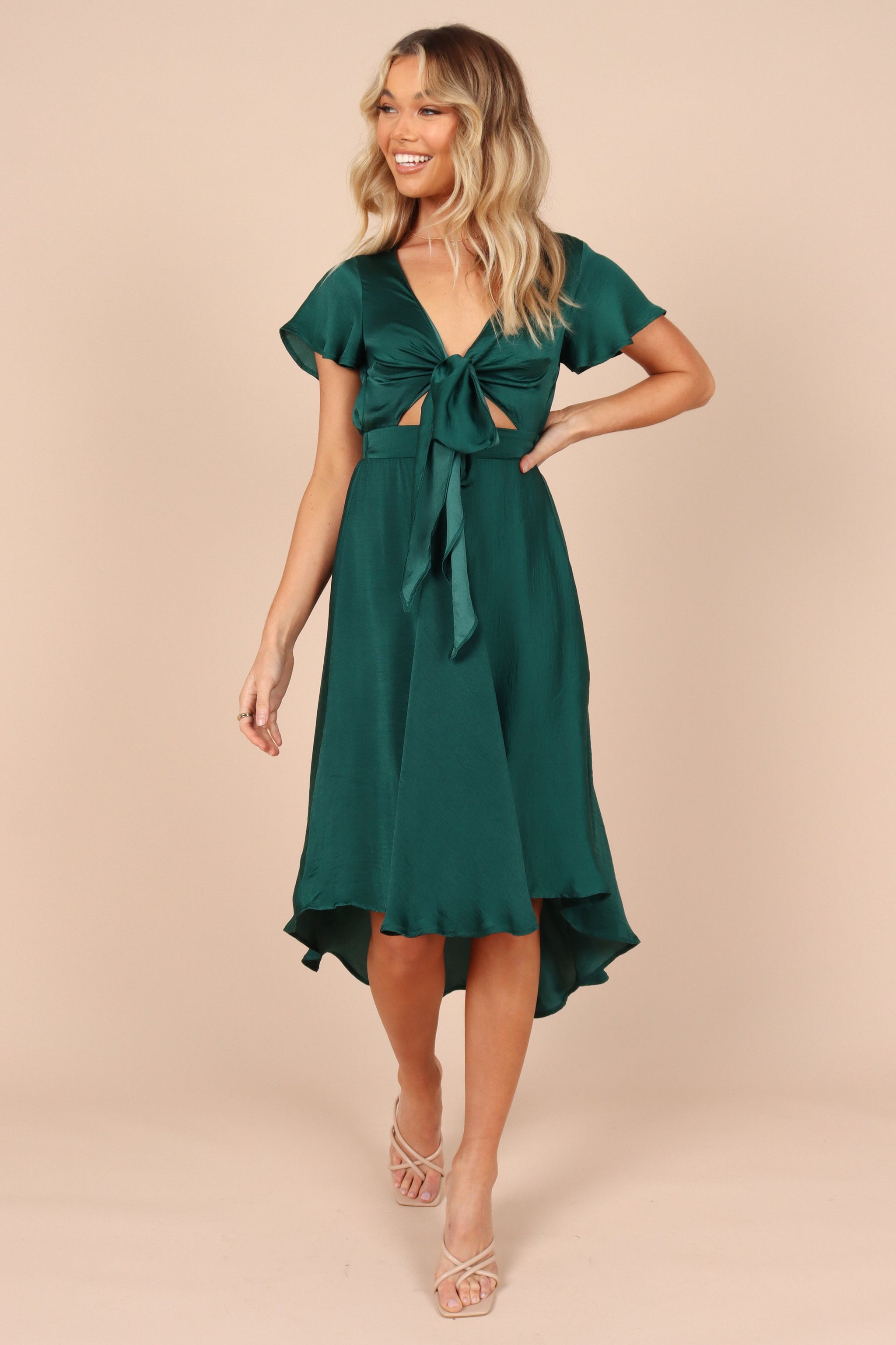 Amanda Hi Lo Tie Front Dress - Emerald | Petal & Pup