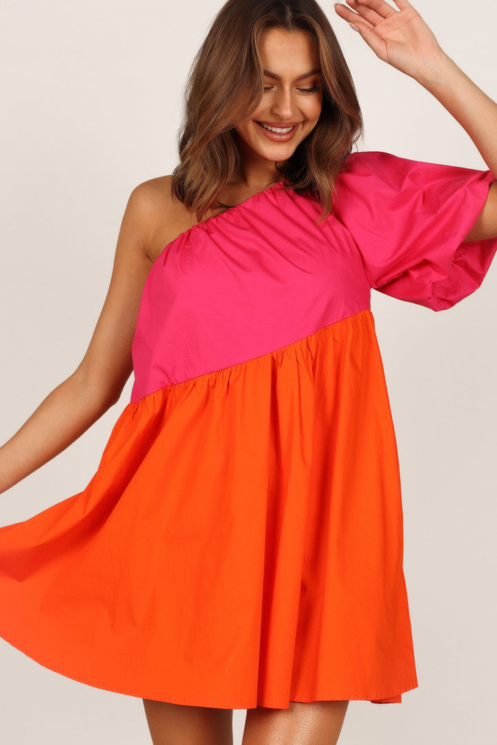 Cello One Shoulder Mini Dress - Pink/Orange - Petal & Pup